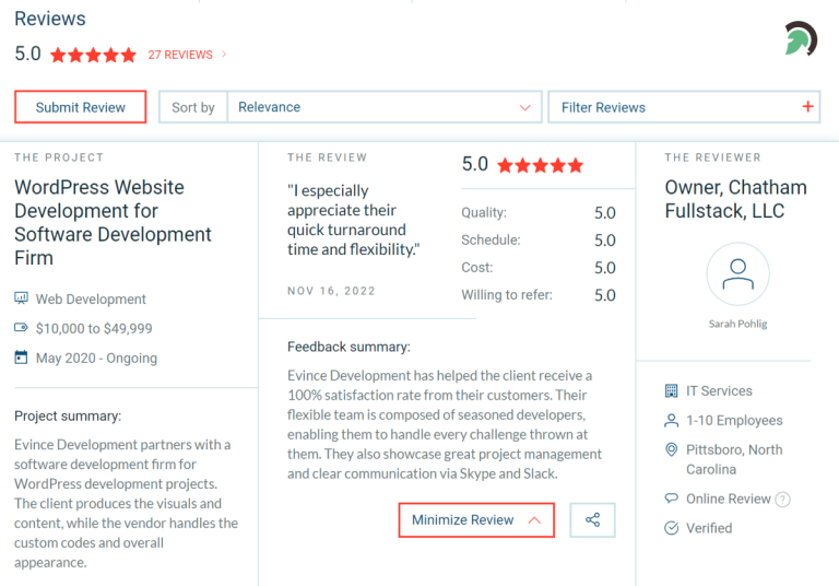 EvinceDev Featured As A Clutch 1000 Company…Again!